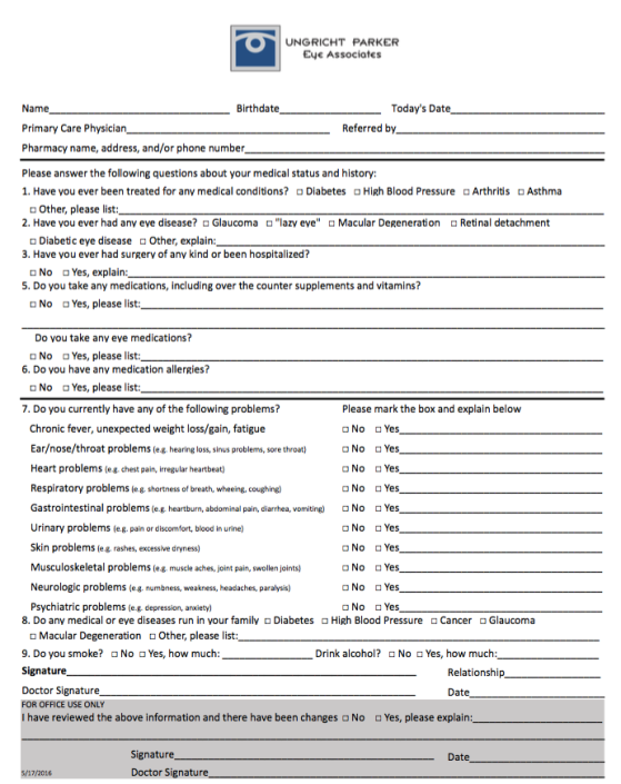 Patient Forms - Ungricht Parker Eye Associates | UT