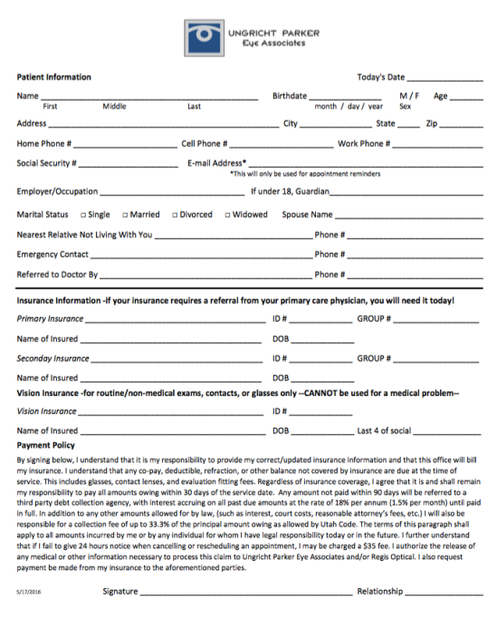 Patient Forms - Ungricht Parker Eye Associates | UT